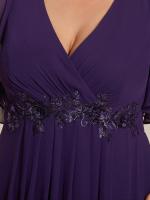 China Empire Plus Size Applique Short Sleeve A-line V-neck Flutter Sleeves Invisible Zipper Dark Purple Chiffon Homecoming Dre for sale