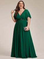 China Empire Plus Size Applique Short Sleeve A-line V-neck Flutter Sleeves Invisible Zipper Mint Green Chiffon Graduation Dres for sale