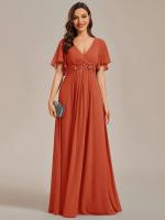 China Sexy Empire Applique A-line Short Flutter Sleeves V-neck Invisible Zipper Black Chiffon Party Dress for sale