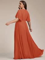 China Sexy Empire Applique A-line Short Flutter Sleeves V-neck Invisible Zipper Burnt Orange Chiffon Evening Dress for sale