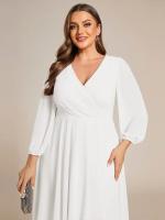 China Elegant Empire Long Sleeve V-neck High Low A-line Ruffled Midi White Chiffon Wedding Guest Graduation Dress for sale