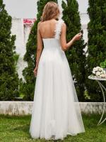 China Exquisite One-shoulder Sweetheart Ruffled A-line Zipper Pleated High Slit White Tulle Bridesmaid Dress for sale