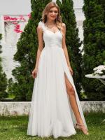 China Exquisite One-shoulder Sweetheart Ruffled A-line Zipper Pleated High Slit White Tulle Bridesmaid Dress for sale