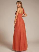 China Exquisite One-shoulder Sweetheart Ruffled A-line Zipper Pleated High Slit Burnt Orange Tulle Evening Dress for sale
