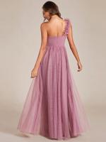 China Exquisite One-shoulder Sweetheart Ruffled A-line Zipper Pleated High Slit Purple Orchid Tulle Evening Dress for sale