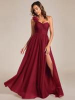 China Exquisite One-shoulder Sweetheart Ruffled A-line Zipper Pleated High Slit Mint Green Tulle Prom Dress for sale