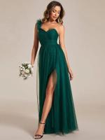 China Exquisite One-shoulder Sweetheart Ruffled A-line Zipper Pleated High Slit Light Blue Tulle Homecoming Dress for sale