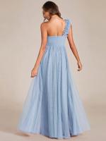 China Exquisite One-shoulder Sweetheart Ruffled A-line Zipper Pleated High Slit Light Blue Tulle Homecoming Dress for sale