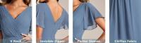 China Chic V-neck High-low Short Flutter Sleeves A-line Ruffles Midi Invisible Zipper Pink Chiffon Wedding Guest Evening Dress for sale