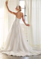 China Modern Empire A-line Appliqued Strapless Sweetheart Neckline Zipper Sweep Train Organdy Summer Wedding Dress for sale