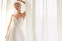 China Modern Empire A-line Appliqued Strapless Sweetheart Neckline Zipper Sweep Train Organdy Summer Wedding Dress for sale