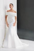 China Sexy Plus Size Zipper Strapless Pleated Court Train Fishtail White Satin Wedding Dress for sale