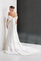 China Romantic Plus Size Detachable Cape Pleated Court Train Fishtail White Satin Bride Wedding Dress for sale