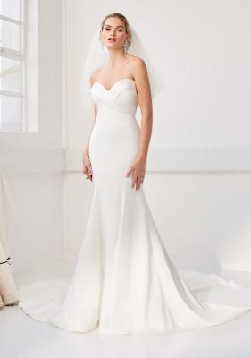 China Sexy Custom-made Size Sweetheart Neckline Zipper Sweep Train Mermaid White Satin Bride Wedding Dress for sale