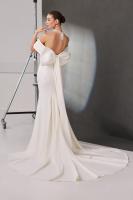 China Sexy Plus Size Court Train Bardot Neckline Off-the-shoulder Sheath Mermaid White Bride Satin Wedding Dress for sale
