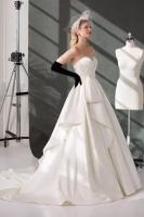 China Unique Empire Asymmetric Ruffle Pleated Court Train Zipper Sweetheart Neckline White Satin Bride Ball Gown Wedding Dress for sale