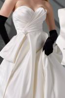 China Unique Empire Asymmetric Ruffle Pleated Court Train Zipper Sweetheart Neckline White Satin Bride Ball Gown Wedding Dress for sale