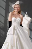 China Unique Empire Asymmetric Ruffle Pleated Court Train Zipper Sweetheart Neckline White Satin Bride Ball Gown Wedding Dress for sale