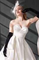 China Unique Empire Asymmetric Ruffle Pleated Court Train Zipper Sweetheart Neckline White Satin Bride Ball Gown Wedding Dress for sale