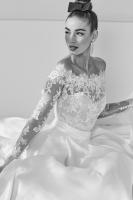 China Classic Long Sleeve Off-the-shoulder Bardot Neckline Court Train Zipper Plus Size White Satin Lace Bride Wedding Dress for sale