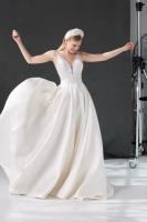 China Glamorous Pleated Two Straps Plus Size White Satin Bride Ball Gown Wedding Dress for sale