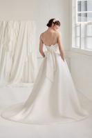 China Beautiful Custom-made Size A-line Pleated Spaghetti Strap Sweep Train V-neck Empire White Satin Wedding Dress for sale