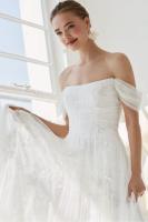 China Romantic Layered Tull Illusion Back Applique Lace Zipper Detachable Cold-shoulder White Tulle A-line Bride Wedding Dress for sale