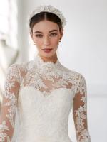 China Elegant Plus Size High-neck Full-length Sleeve Court Train Zipper Ball Gown Bride White Lace Wedding Dress for sale