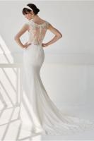 China Romantic Sheath V-neckline Court Train Zipper Appliqued Lace Two Straps Mermaid White Satin Bride Wedding Dress for sale