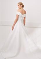 China Beautiful Sweep Train Zipper Beaded Plus Size Off-the-shoulder Bardot Neckline Empire White Satin Bride Wedding Dress for sale