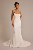 China Sexy Zipper Plus Size Strapless Draped Sheath Chapel Train Mermaid White Soft Satin Wedding Dress for sale