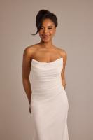 China Sexy Zipper Plus Size Strapless Draped Sheath Chapel Train Mermaid White Soft Satin Wedding Dress for sale