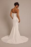 China Sexy Zipper Plus Size Strapless Draped Sheath Chapel Train Mermaid White Soft Satin Wedding Dress for sale