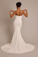 China Sexy Zipper Plus Size Strapless Draped Sheath Chapel Train Mermaid White Soft Satin Wedding Dress for sale