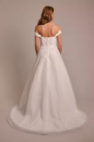 China Stunning Off-the-shoulder Sweetheart Neck Zipper Princess Sweep Train Appliqued A-line White Organza Bride Wedding Dress for sale