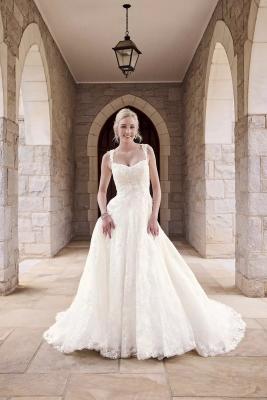 China Stunning Sweetheart Neckline Two Straps Cathedral Train Zipper Applique Lace Ivory Tank Ball Gown Bride Wedding Dress for sale