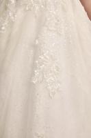 China Modern Illusion V-back Chapel Train Spaghetti Strap Lace Appliques Ivory Sparkling Tulle Tank Ball Gown Wedding Dress for sale