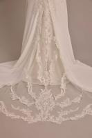 China Sexy V-neck Illusion Appliques Lace Backless Sheath Chapel Train Spaghetti Strap White Satin Tank Bride Wedding Dress for sale