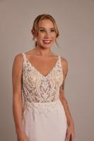 China Sexy V-neck Illusion Appliques Lace Backless Sheath Chapel Train Spaghetti Strap White Satin Tank Bride Wedding Dress for sale