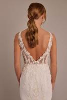 China Sexy V-neck Illusion Appliques Lace Backless Sheath Chapel Train Spaghetti Strap White Satin Tank Bride Wedding Dress for sale