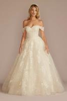 China Stunning Off-the-shoulder Lace-up Princess Sweetheart Removable Swag Sleeves Chapel Train White Lace Bride Wedding Dress for sale