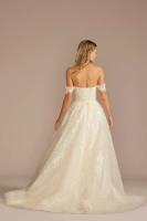 China Stunning Off-the-shoulder Lace-up Princess Sweetheart Removable Swag Sleeves Chapel Train White Lace Bride Wedding Dress for sale
