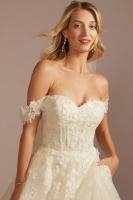 China Stunning Off-the-shoulder Lace-up Princess Sweetheart Removable Swag Sleeves Chapel Train White Lace Bride Wedding Dress for sale