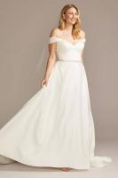 China Luxurious Customized Size Off-the-shoulder V-neck Ruffles Chapel Train Zipper Ivory Satin Ball Gown Wedding Dress for sale