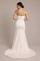 China Stunning Custom-made Size Sheath Strapless Mermaid Ruffles Chapel Train Zipper White Satin Wedding Dress for sale
