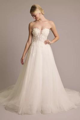 China Perfect Strapless Removable Swag Sleeves Chapel Train Appliqued Zipper Ivory Tulle Ball Gown Wedding Dress for sale