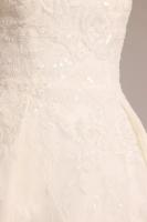 China Perfect Spaghetti Straps Applique Lace Boat Neckline Beaded Chapel Train Zipper Ivory Organza Ball Gown Wedding Dress for sale