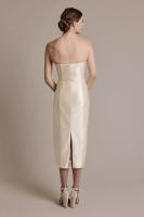 China Sexy Sheath Ruffles Custom-made Size Zipper Pleated Off-the-shoulder White Satin Midi Wedding Dress for sale