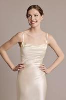 China Sexy Sheath Ruffles Custom-made Size Zipper Pleated Off-the-shoulder White Satin Midi Wedding Dress for sale