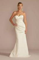 China Fashionable Sweetheart Neckline Ruffles Sheath Mermaid Zipper Sweep Train Ruched Removable Overskirt Ivory Wedding Dress for sale